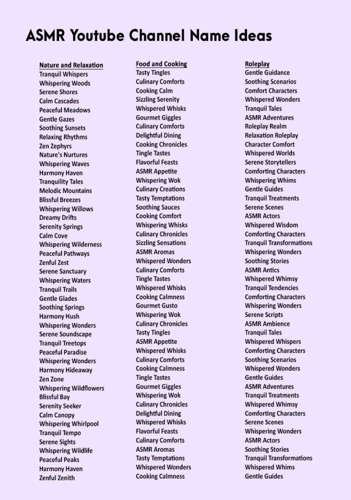 500+ ASMR Youtube Channel Name Ideas
